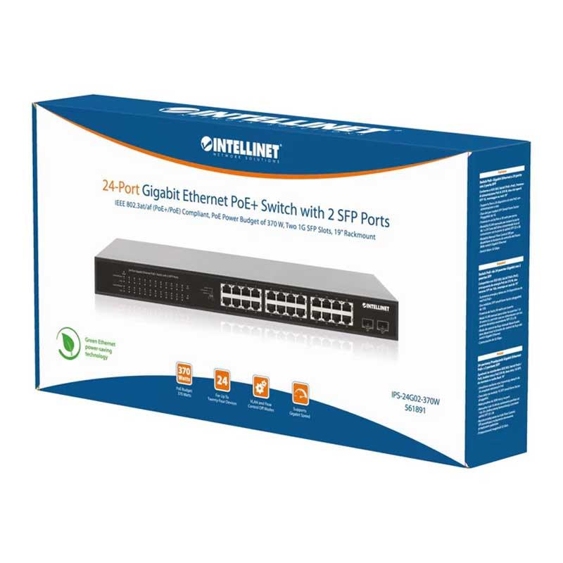 Intellinet IPS-24G02-370W 24-Port Gigabit Ethernet PoE+ Switch - 561891 ...
