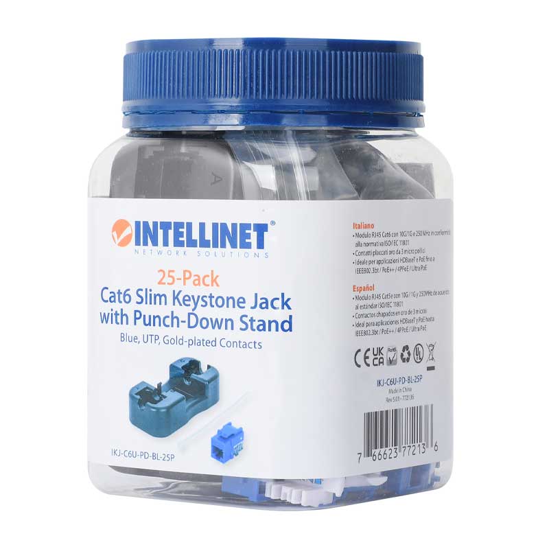 Intellinet IKJ-C6U-PD-BL-25P Cat6 Slim Keystone Jack with Punch-Down ...