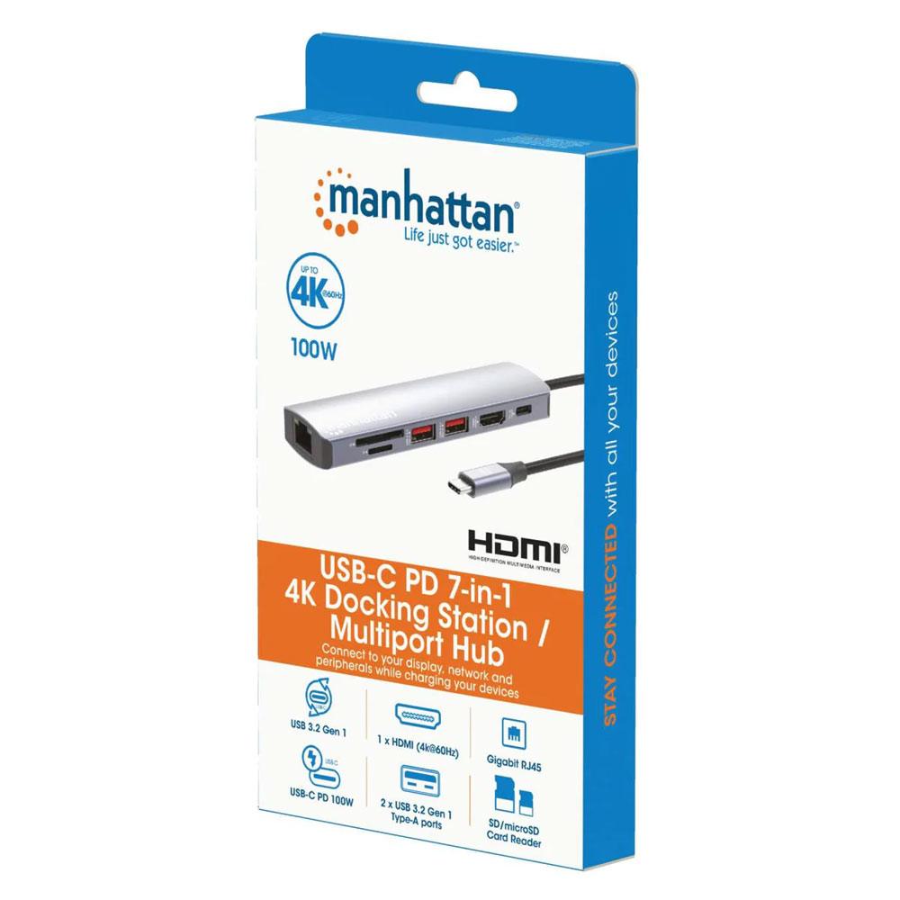 Manhattan USB-C PD 7-in-1 4K Docking Station with Multiport Hub ...